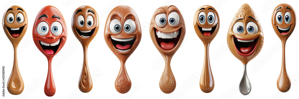 Cartoon characters of spoons showing different emotions, on a ...