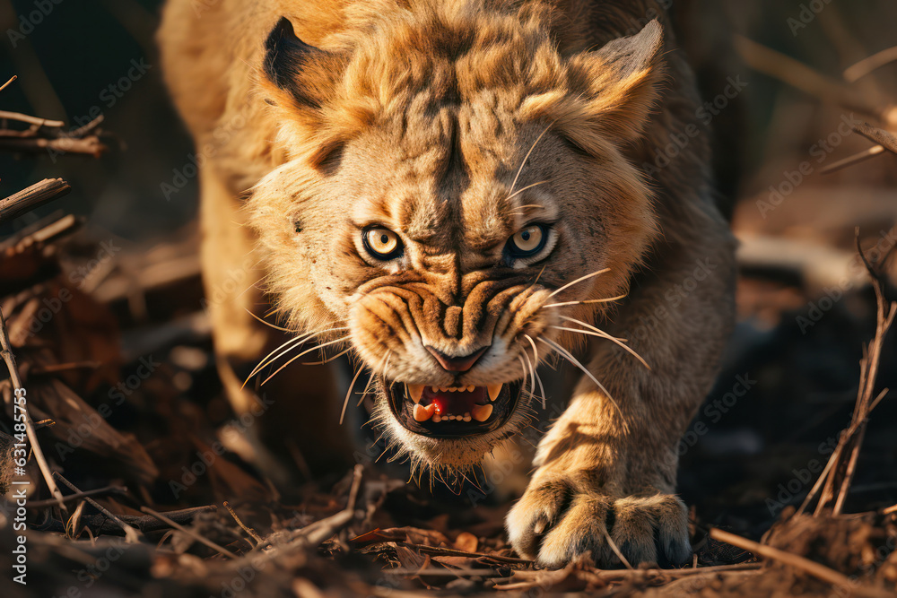 A wildlife photographer capturing a close-up shot of a majestic lioness ...