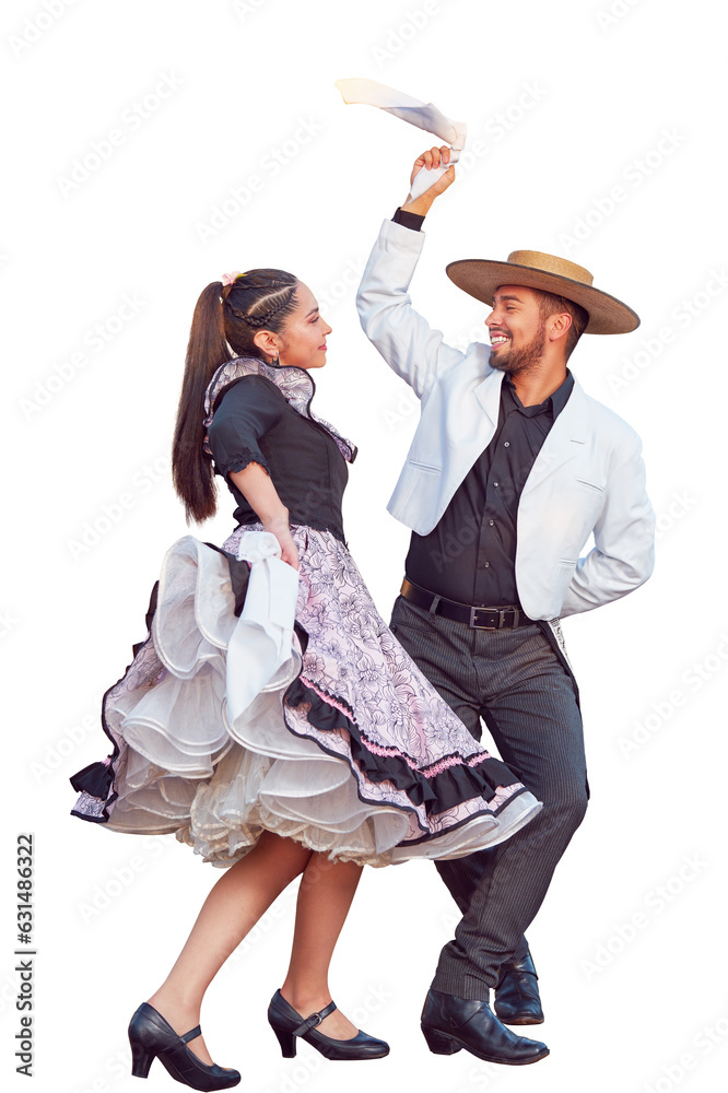 full body portrait young adult latin american couple dancing cueca ...