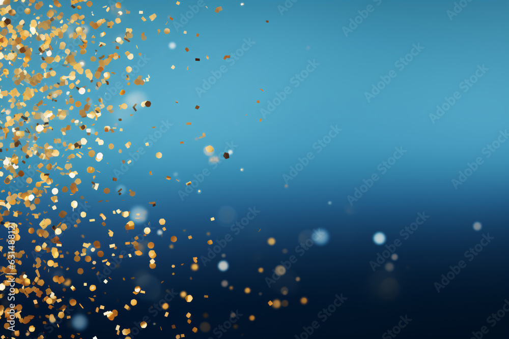 Blue gradient background with gold confetti falling from the top at the ...
