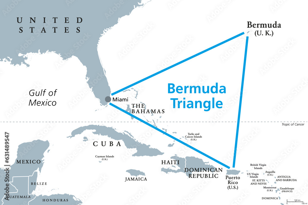 Vetor de The Bermuda Triangle or Devils Triangle, gray political map ...