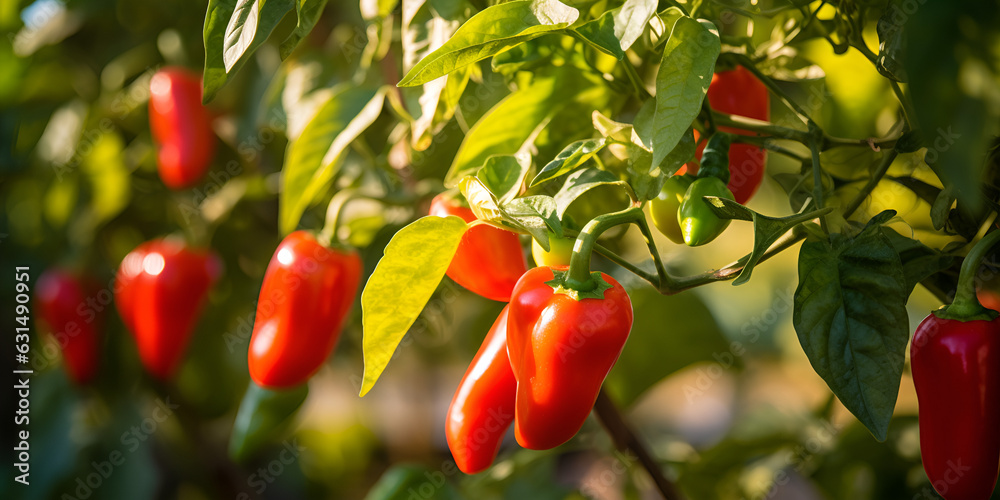 Red Pepper Plant, Chilli Tree, red chilli in a garden with sunlight ...