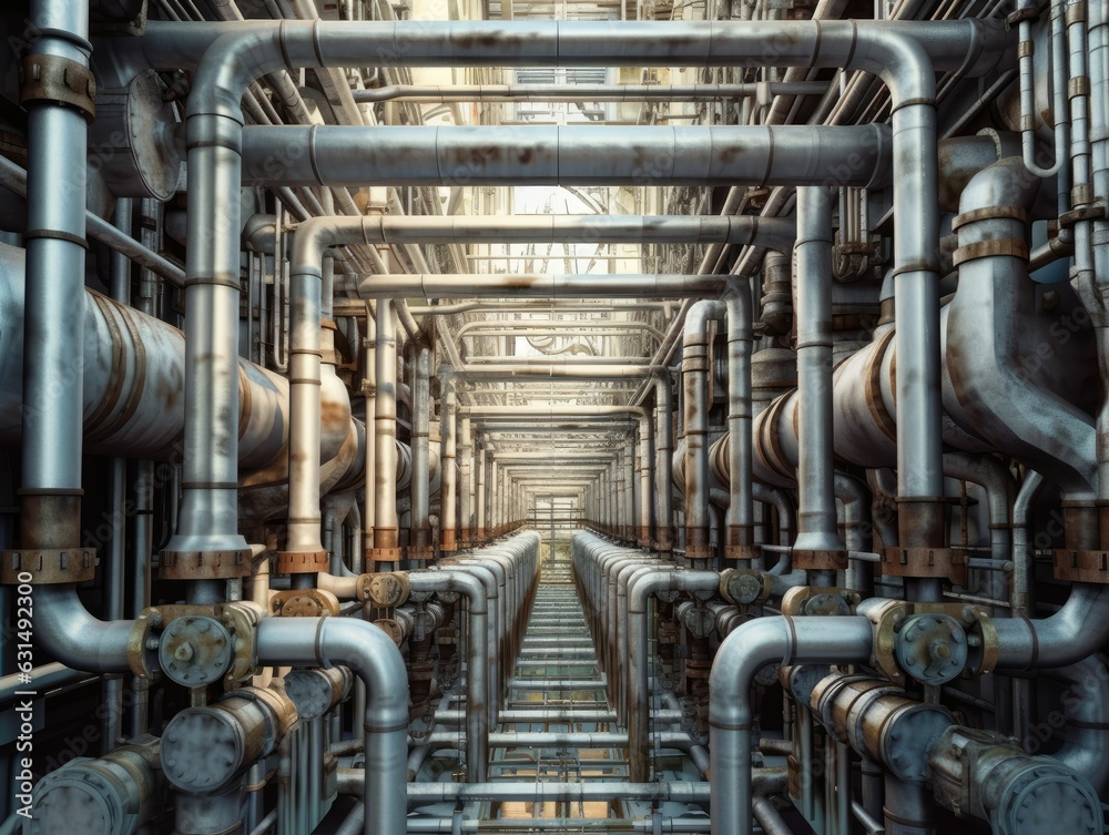 Close-up of a distillation column in a chemical plant showcasing the ...