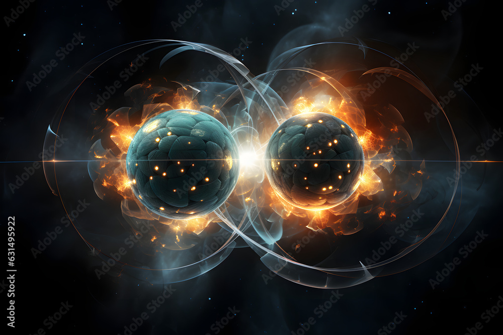 Two atomic nuclei, nuclear fusion Stock Illustration | Adobe Stock