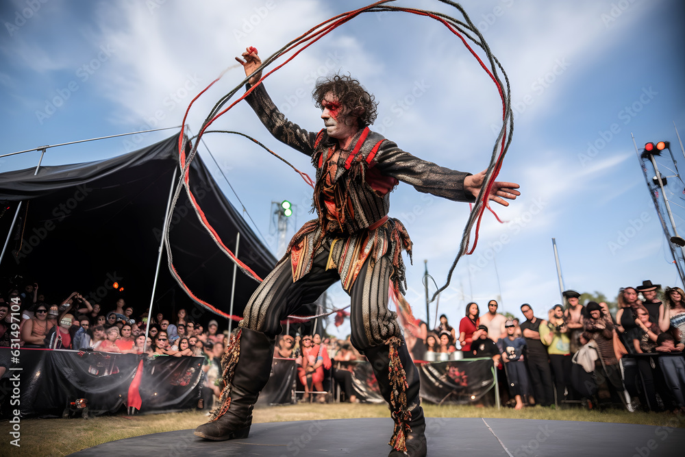 A circus whip cracker expertly cracking their whip with precision and ...