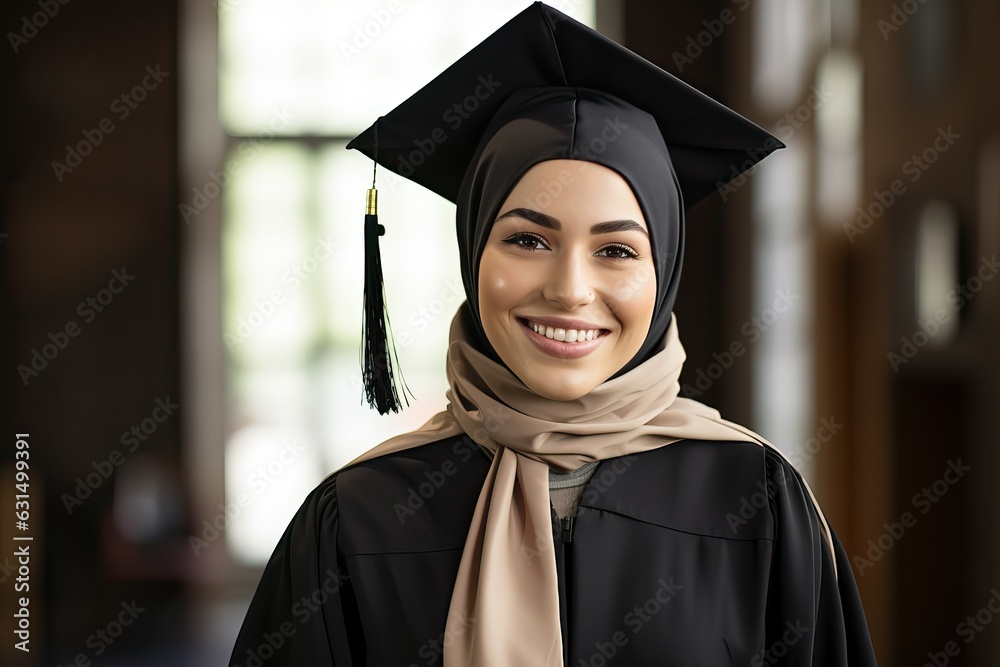 Muslim Hijabi during graduation ceremony of University, graduation gown ...