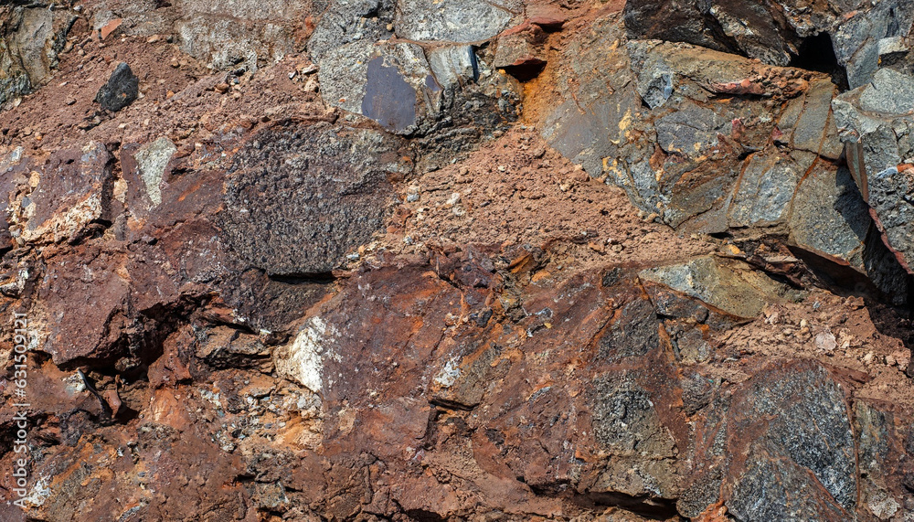 Iron ore texture closeup - natural minerals in the mine. Stone texture ...