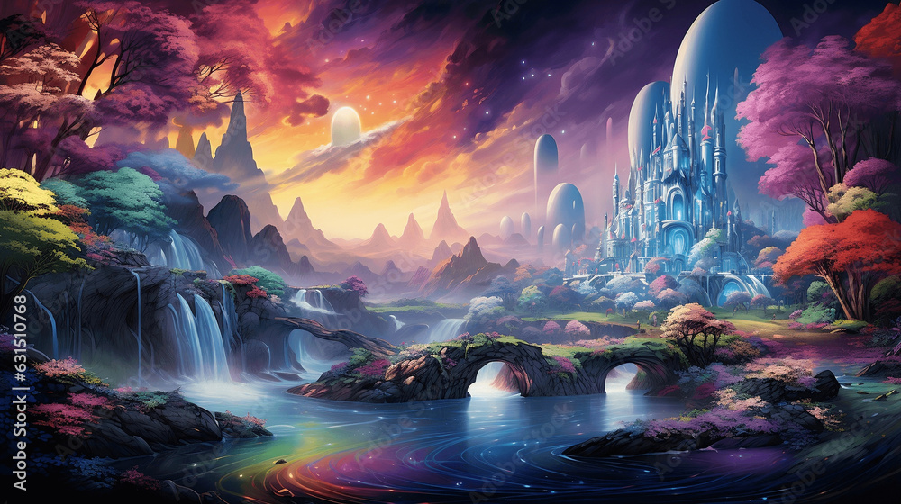 A surreal technicolor dreamscape with floating islands, time loops, and ...