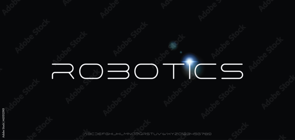 Robotic style alphabet. Thin segment line font, minimalist type for ...