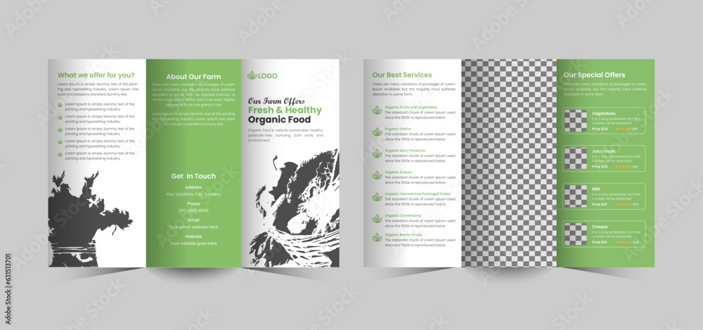 Organic food trifold brochure template, Organic healthy food shop tri ...