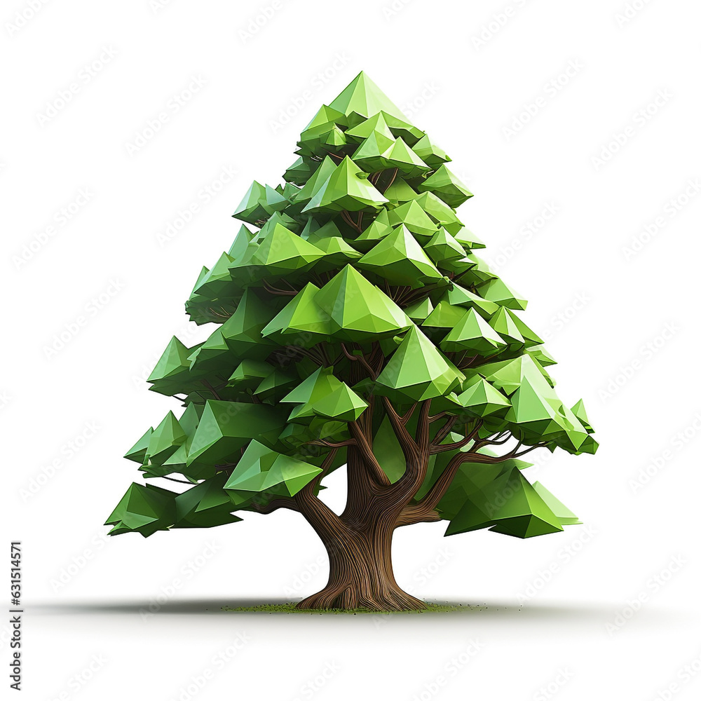 Graphic illustration of a mature tree in 3D lowpoly style. Grows ...