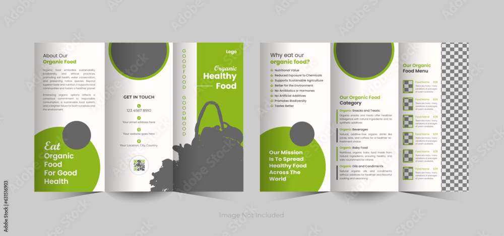 Bio food trifold brochure template or organic food trifold brochure ...