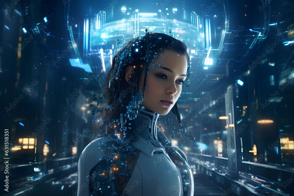 Modern technology, futuristic AI automata that can control industrial ...