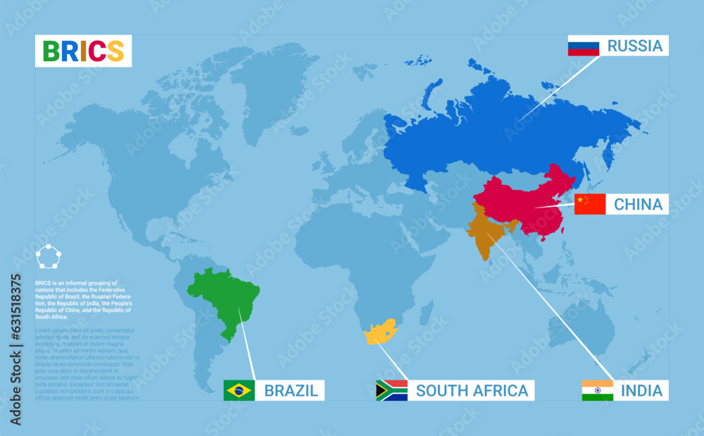 BRICS interstate association schematic map of states members. World ...