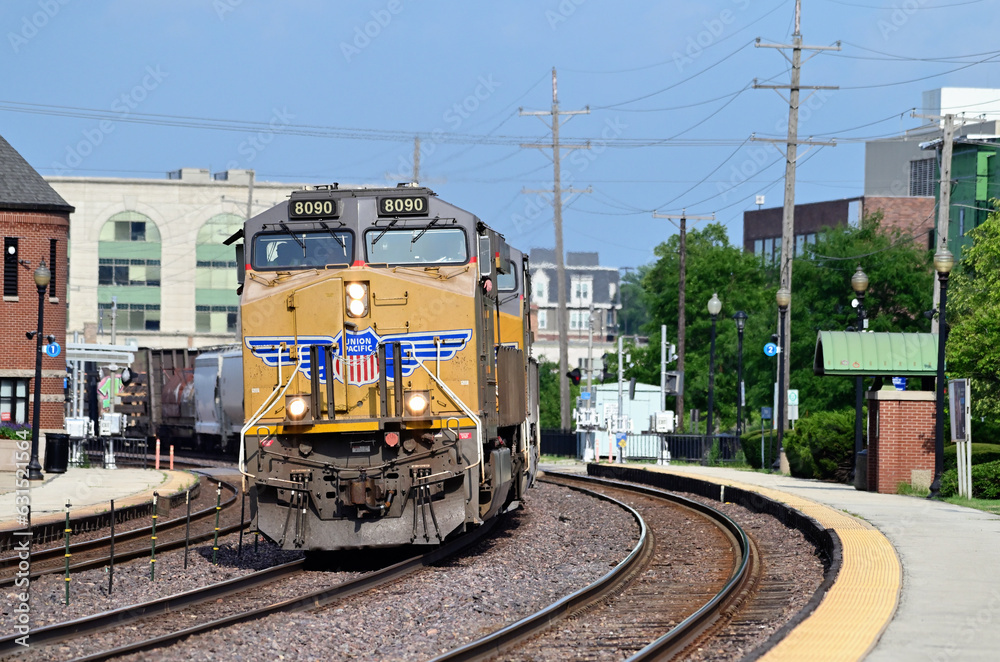 A Union Pacific Railroad freight train passing through a Chicago ...