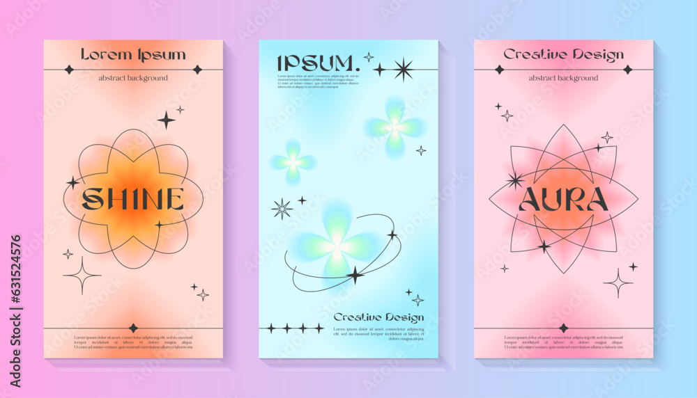 Vector insta story gradient templates with geometric shapes,blurred ...