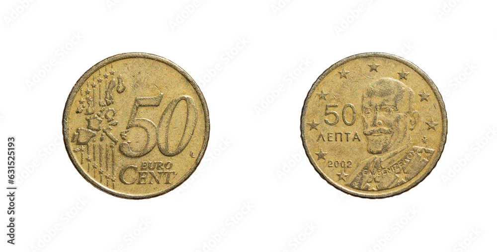 50 cents of Euro coin from Greece from 2002 with Eleftherios Venizelos ...