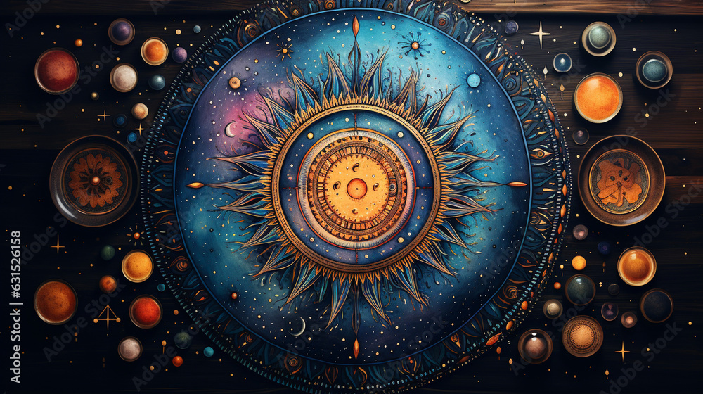 Mandala with Celestial Elements: Stars, Moons, and Cosmic Energy Stock ...