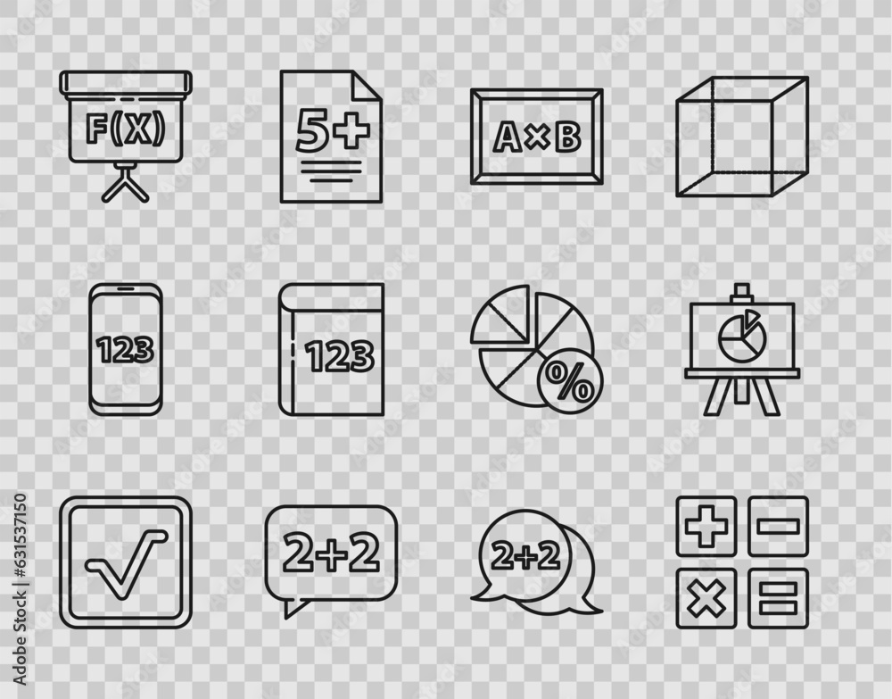 Set Line Open Book Feather And Inkwell Calculation Graph Schedule Chart Diagram Geometric