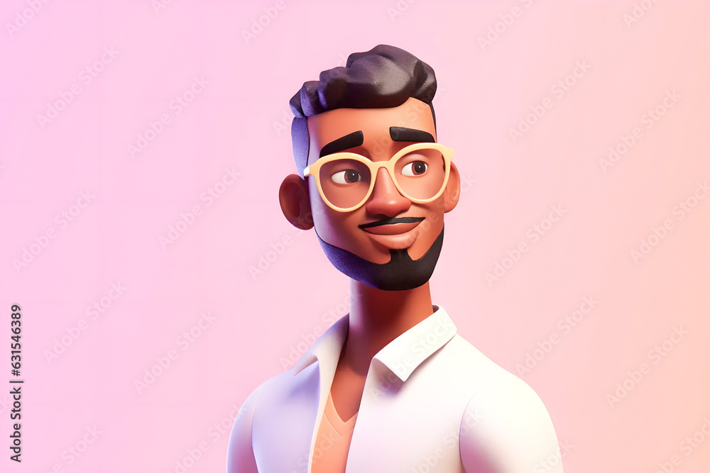 Cartoon playful avatar of a black man with a beard and glasses on a ...