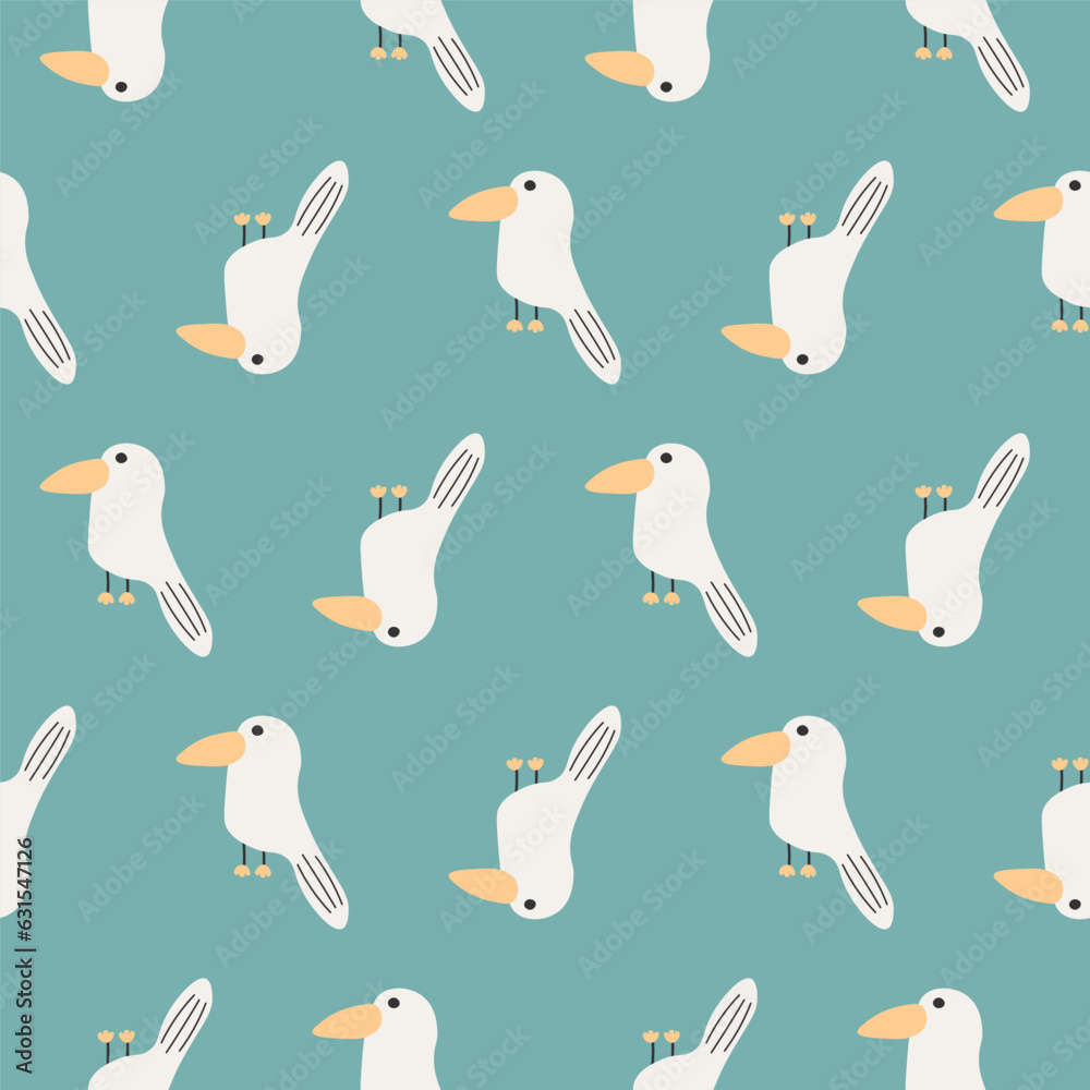 Vector seamless pattern with bird.Tropical jungle cartoon creatures ...
