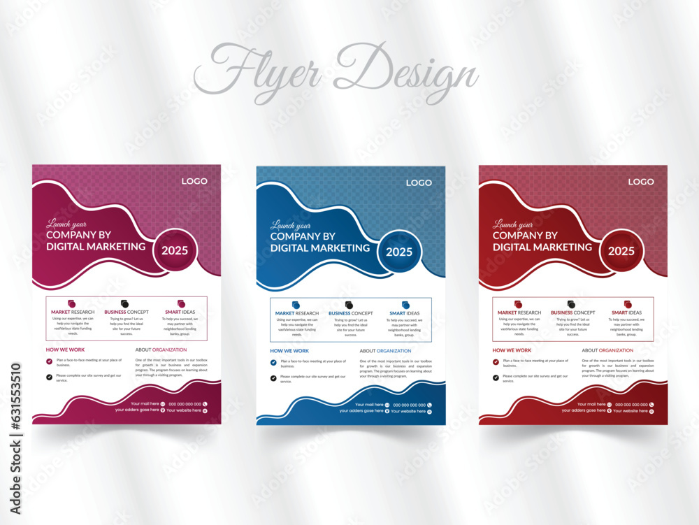Corporate business flyer template design set with blue, Purpel and red ...