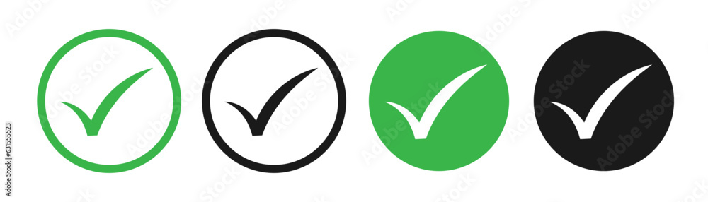 check mark icon set in green and black color. circle right tick vector ...
