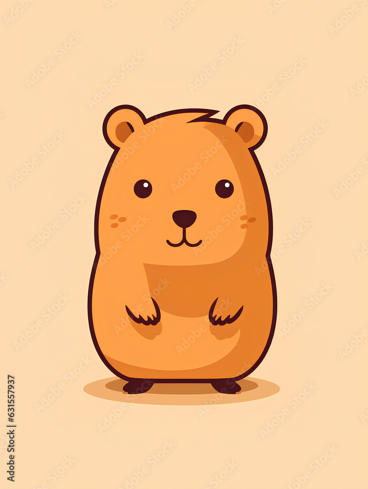 2d capybara drawing, brown capybara, capybara on beige or peach ...