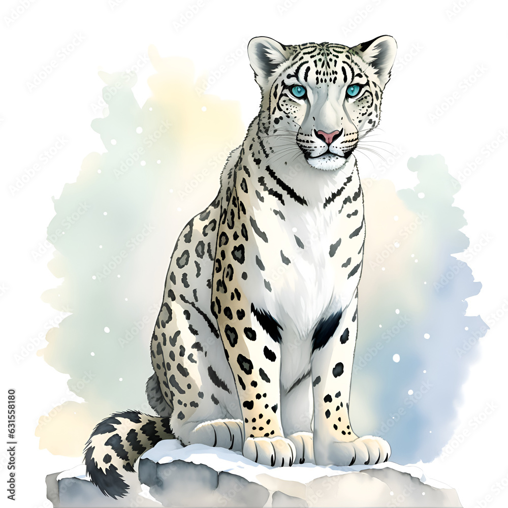 Snow leopard in cartoon style. Cute Little Cartoon Snow leopard ...