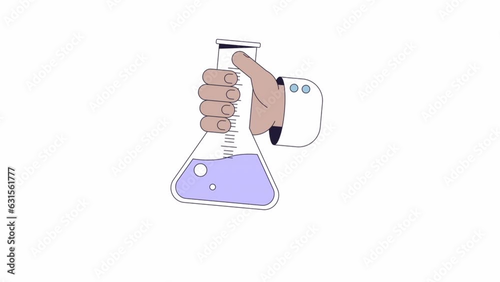 Scientist flask holding line 2D character hand animation. Laboratory ...