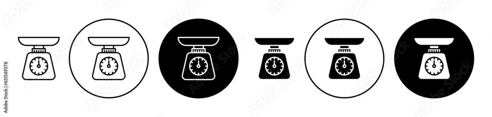 Kitchen scale icon set. simple food weigh measure scale vector symbol ...
