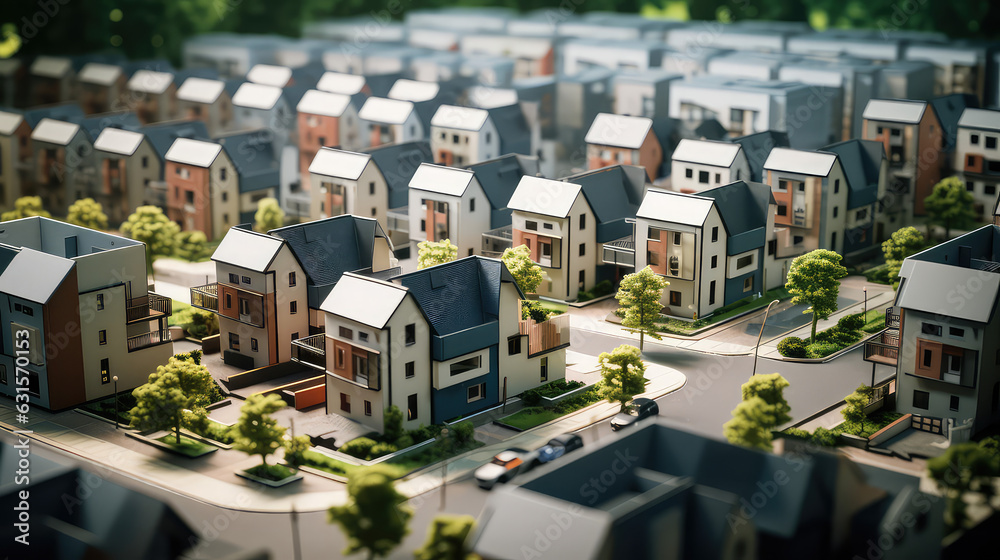 Toy Town. Miniature models of realistic houses, blurred background ...