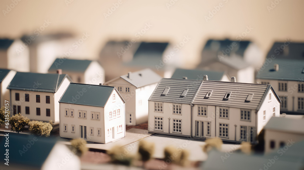 Toy Town. Miniature models of realistic houses, blurred background ...