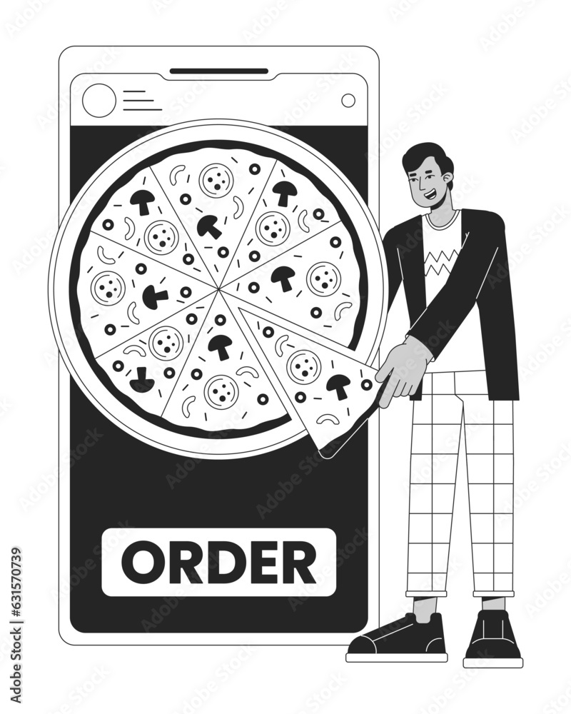 Online ordering food bw concept vector spot illustration. Man buying ...