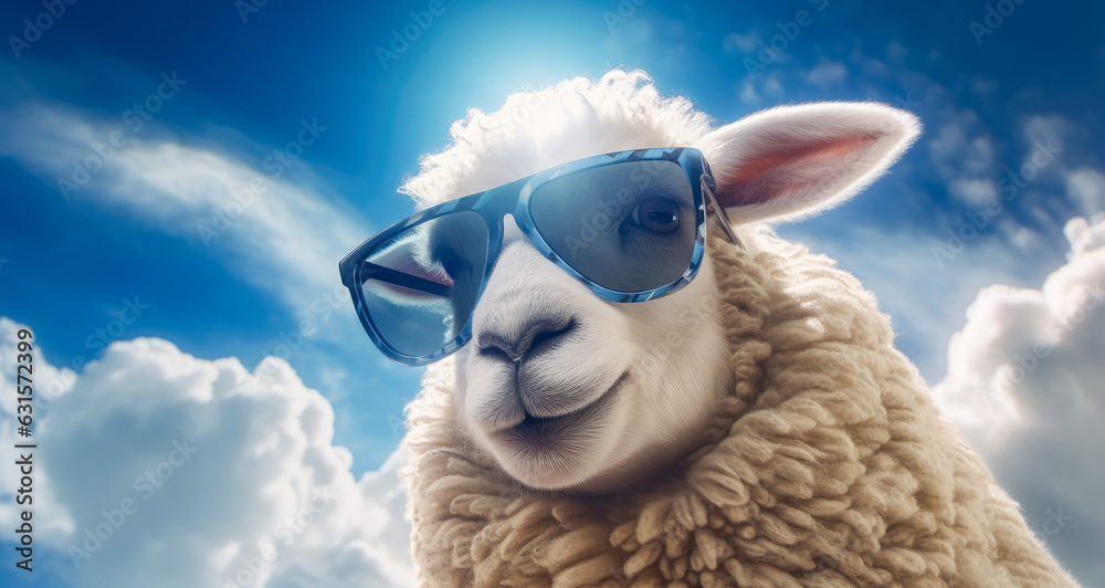 Cool cute Sheep with sunglasses, light sky-blue and light white, Sheep ...