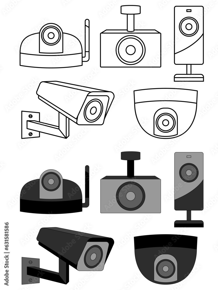 set of CCTV cameras in different angles and different shapes flat style ...