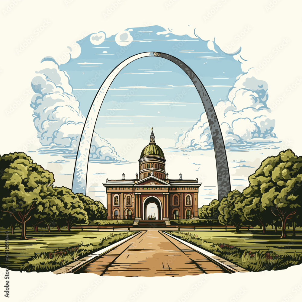 Gateway Arch. Gateway Arch hand-drawn comic illustration. Vector doodle ...