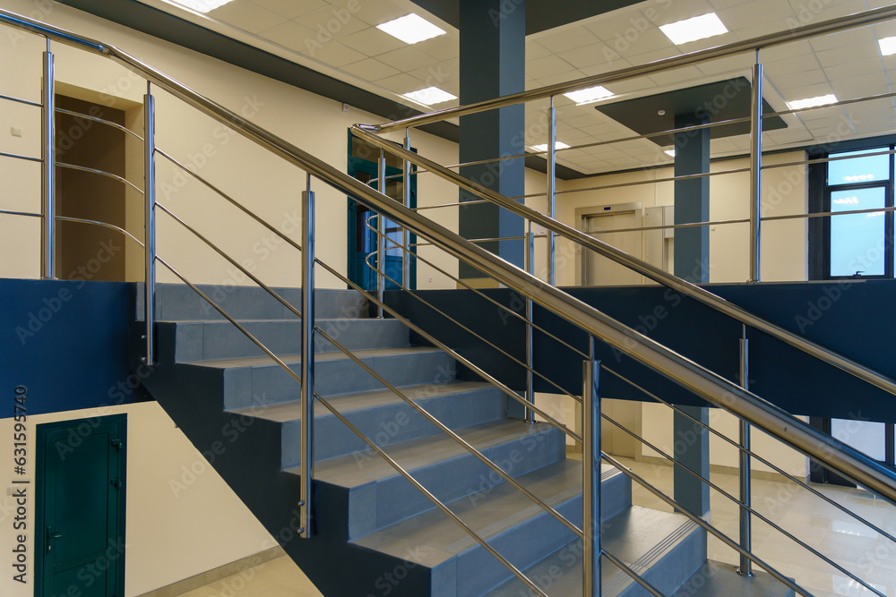Stairwell in a modern building. Staircases as an emergency evacuation ...