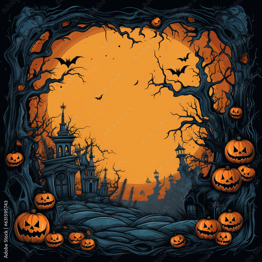 Halloween border design background, Pumpkin Halloween in dark night ...
