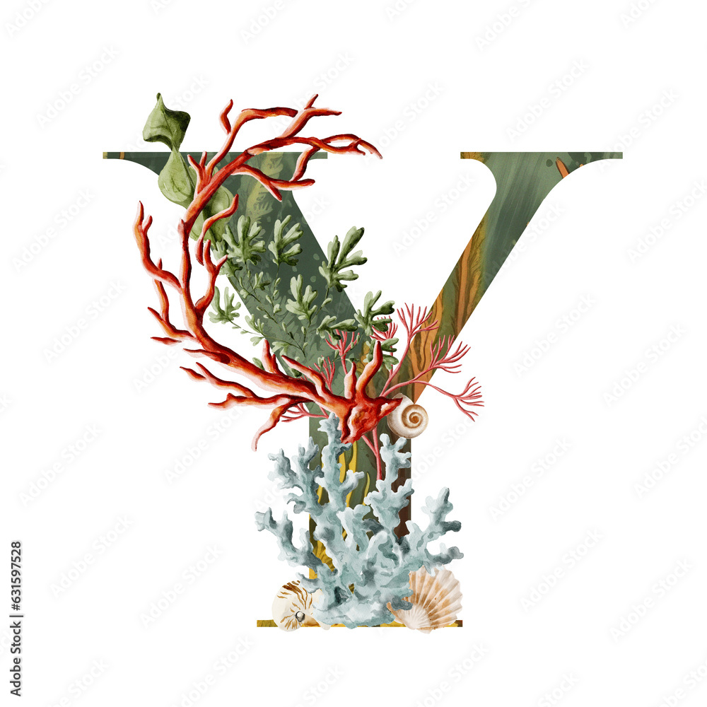 Watercolor letter Y hand painted floral monogram uppercase capital ...