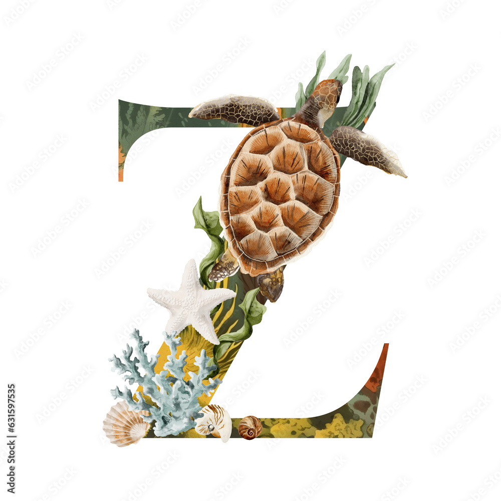 Watercolor letter Z hand painted floral monogram uppercase capital ...