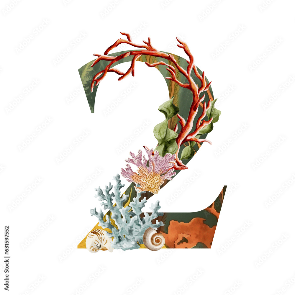 Watercolor letter 2 hand painted floral monogram uppercase capital ...