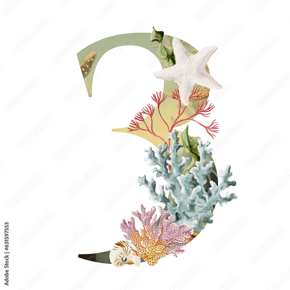 Watercolor letter 3 hand painted floral monogram uppercase capital ...