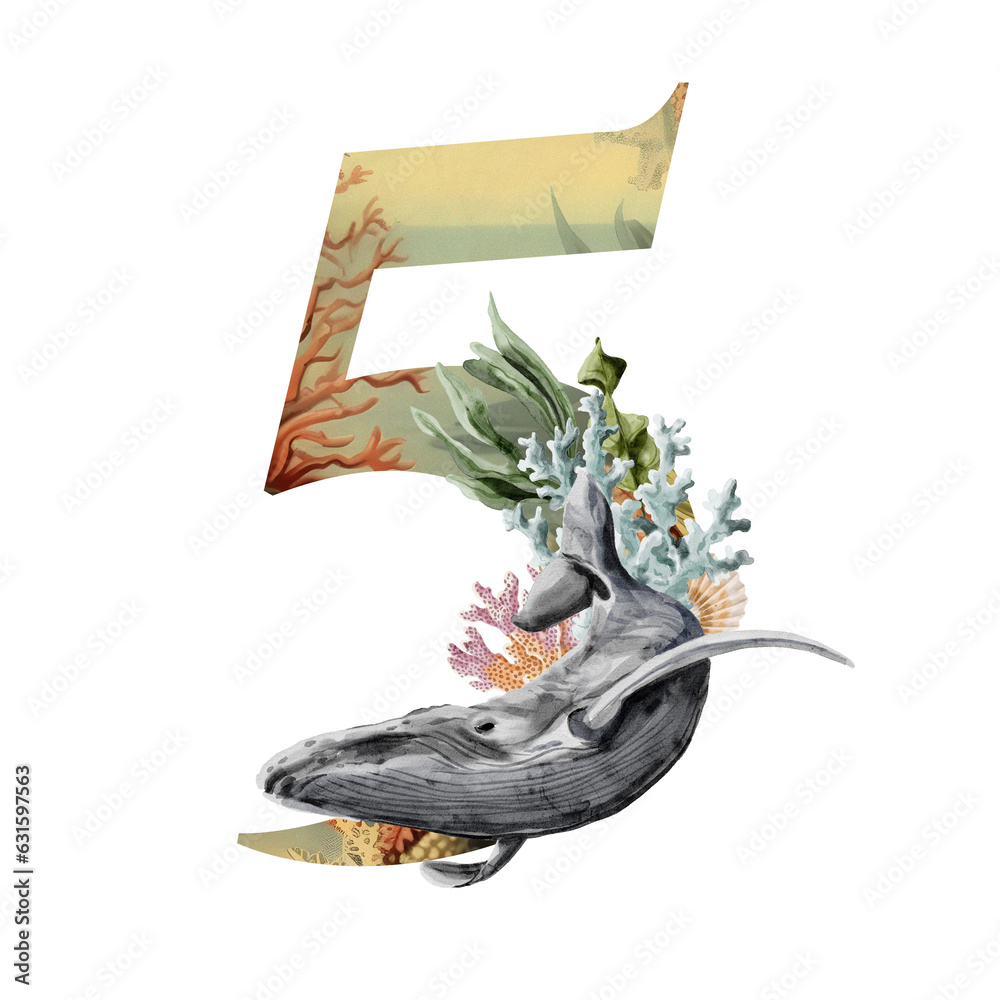 Watercolor letter 5 hand painted floral monogram uppercase capital ...