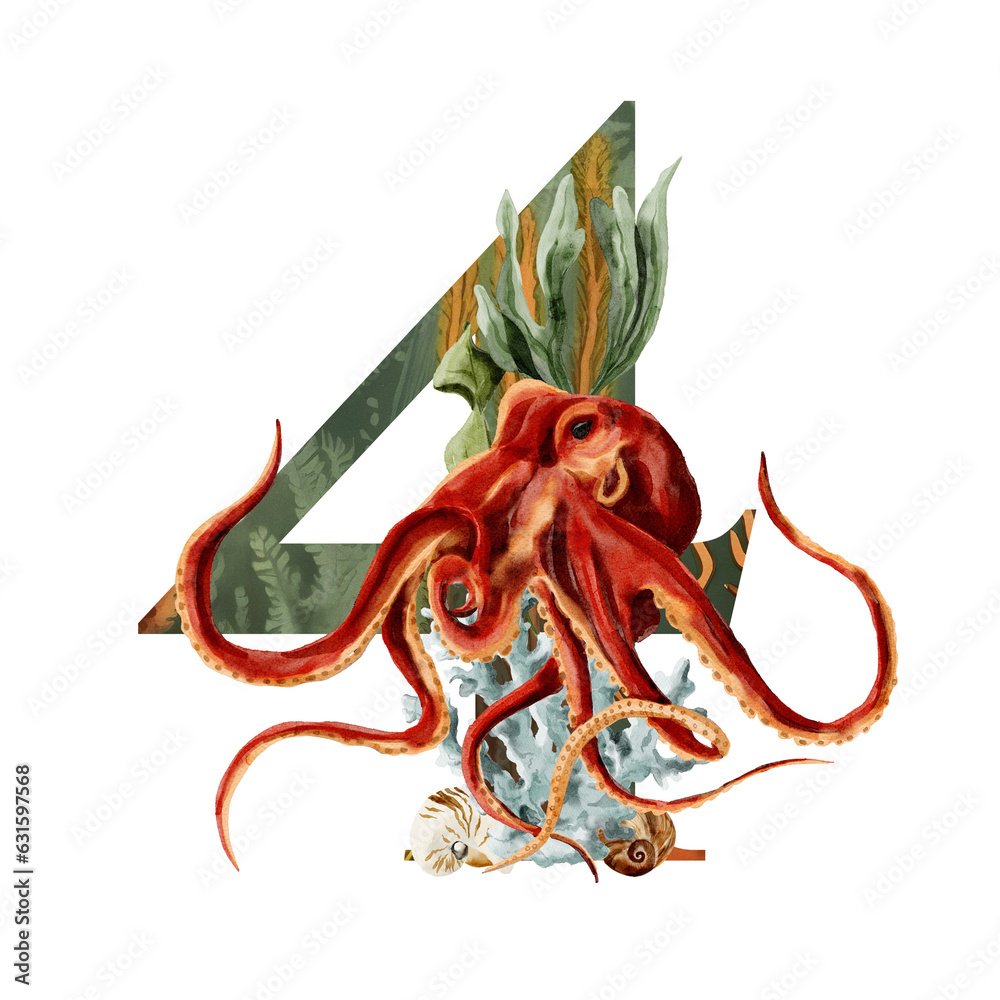 Watercolor letter 4 hand painted floral monogram uppercase capital ...