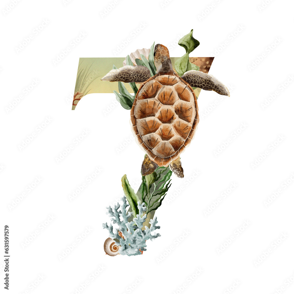 Watercolor letter 7 hand painted floral monogram uppercase capital ...