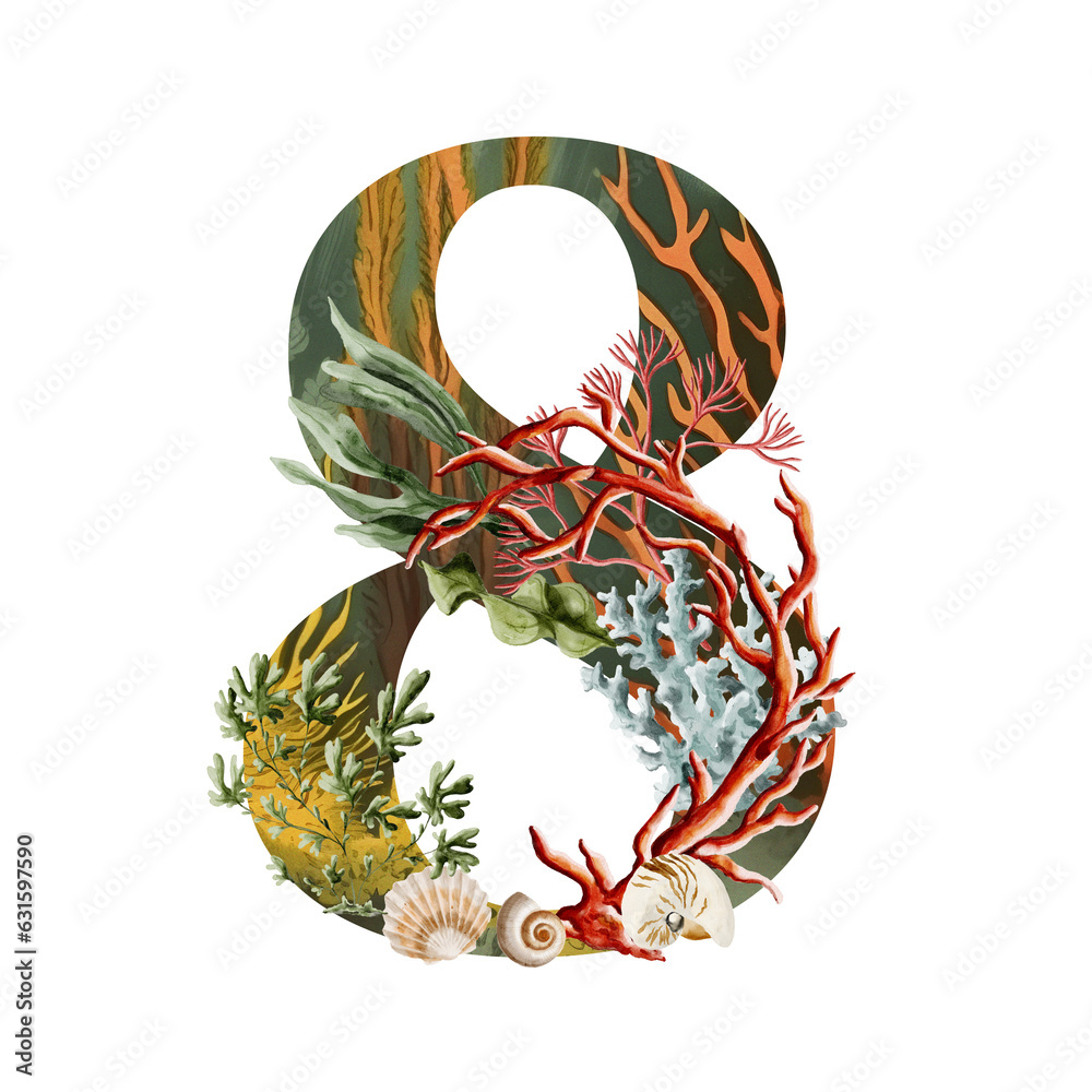 Watercolor letter 8 hand painted floral monogram uppercase capital ...