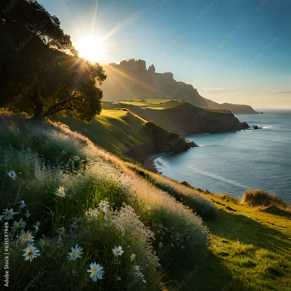 Beautiful trees with sea waves splash on the beach, tropical beach ...