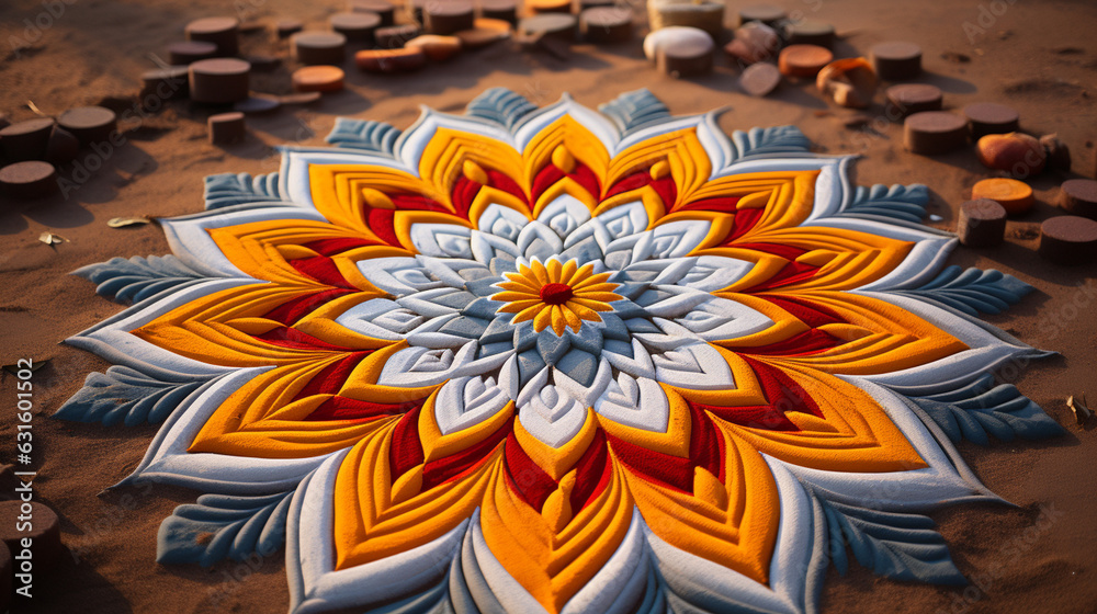 Geometric Rangoli with Symmetrical Patterns and Optical Illusions Stock ...