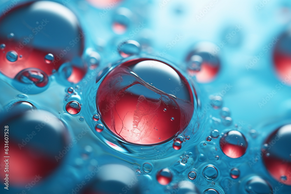 Science concept. Round water molecules connected with each other. Light ...